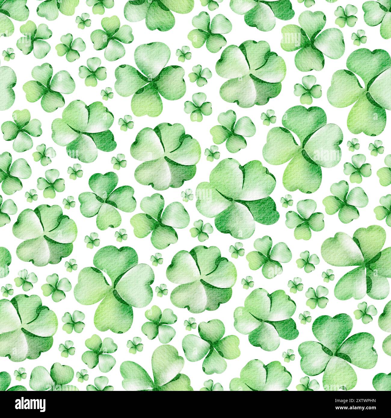 Green seamless watercolor pattern with clover leaves. Abstract St ...