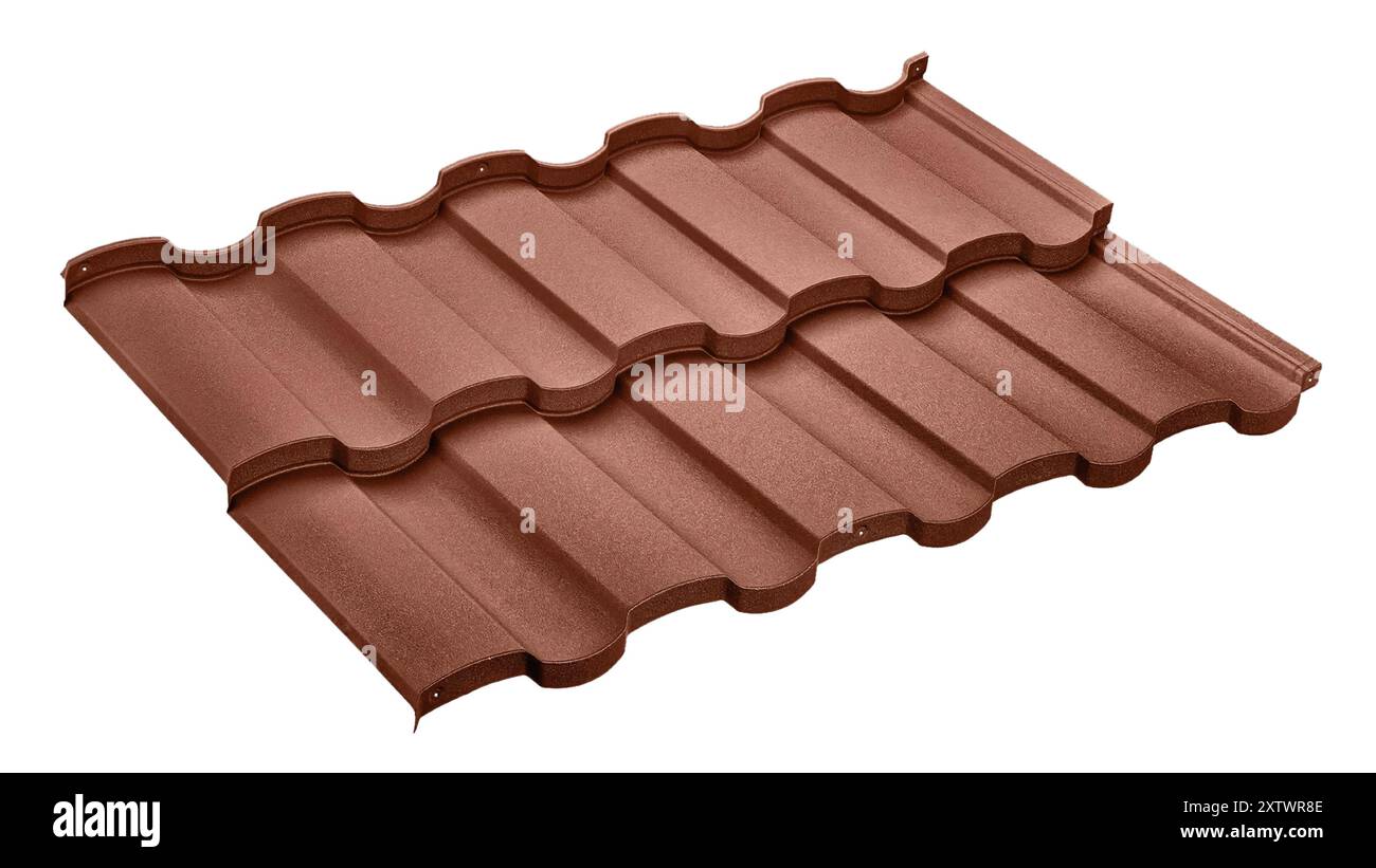 Lightweight red steel roofing sheet isolated on white background ...