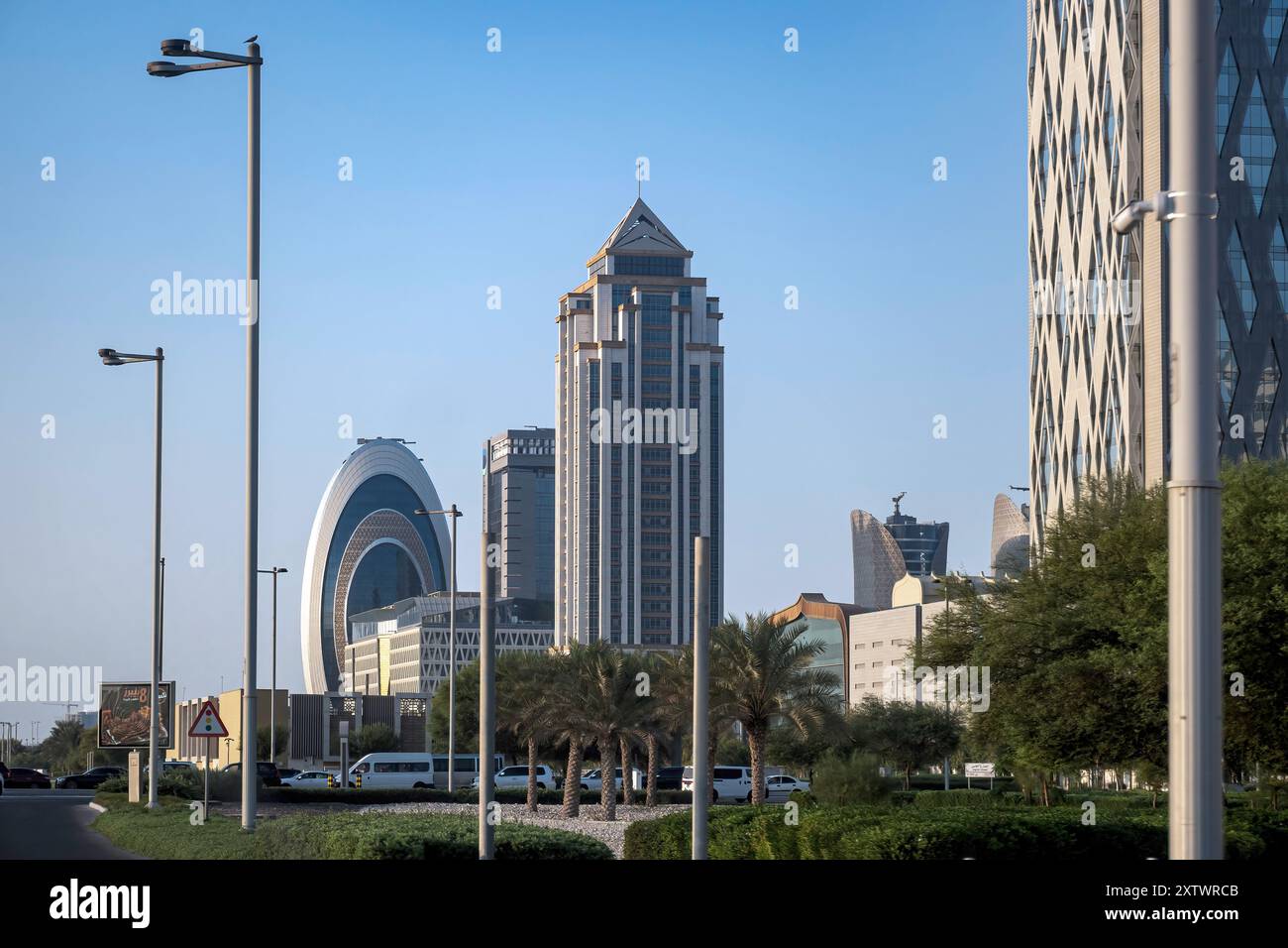 Modern designed Towers constructed at Lusail city with clear blue sky ...