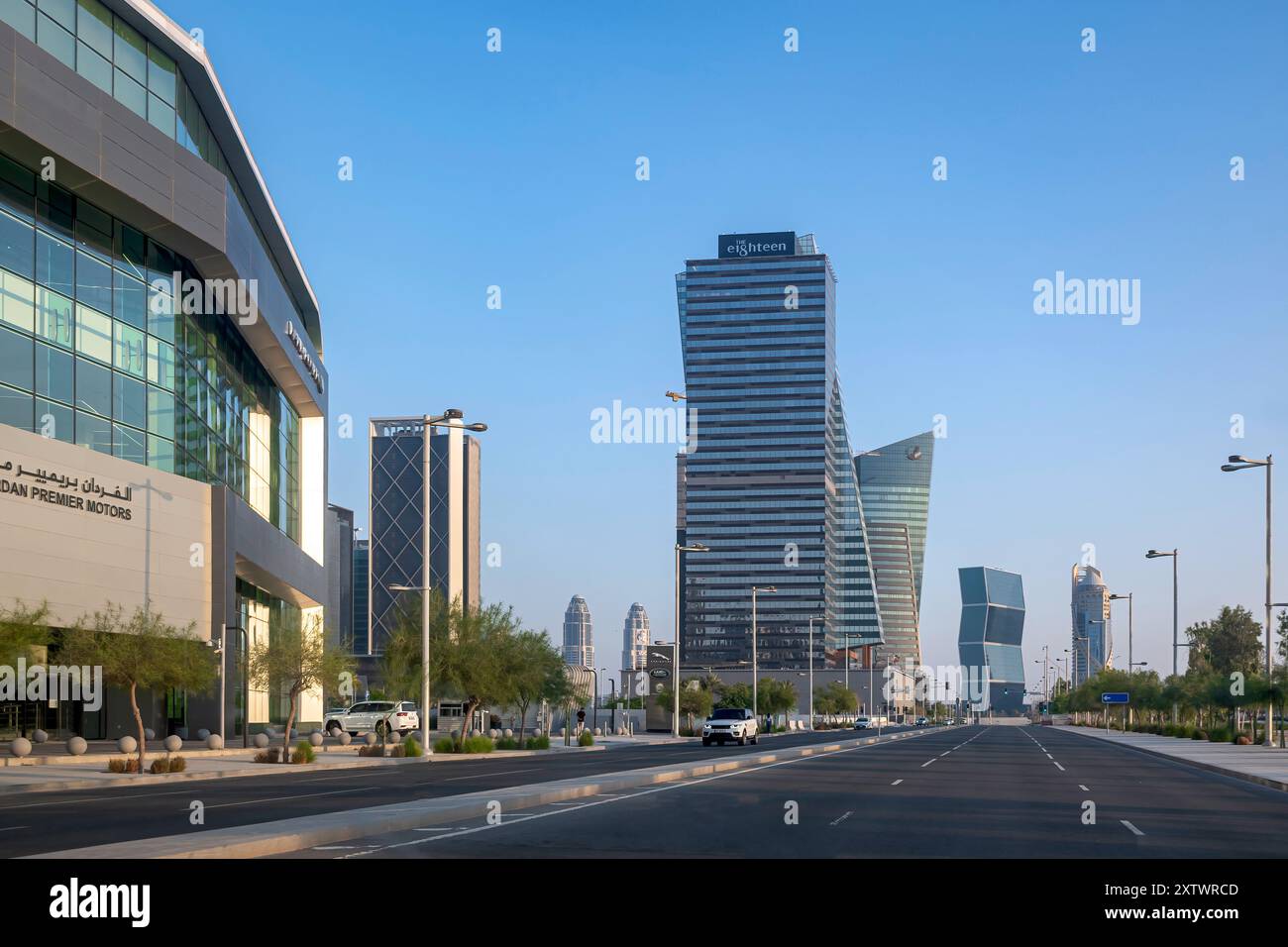Modern designed Towers constructed at Lusail city with clear blue sky ...