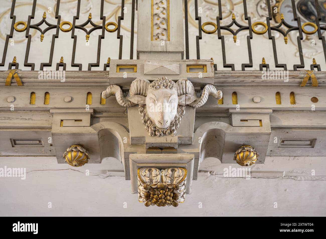 Head of a billy goat, sculpture, decoration in the library of Salem ...