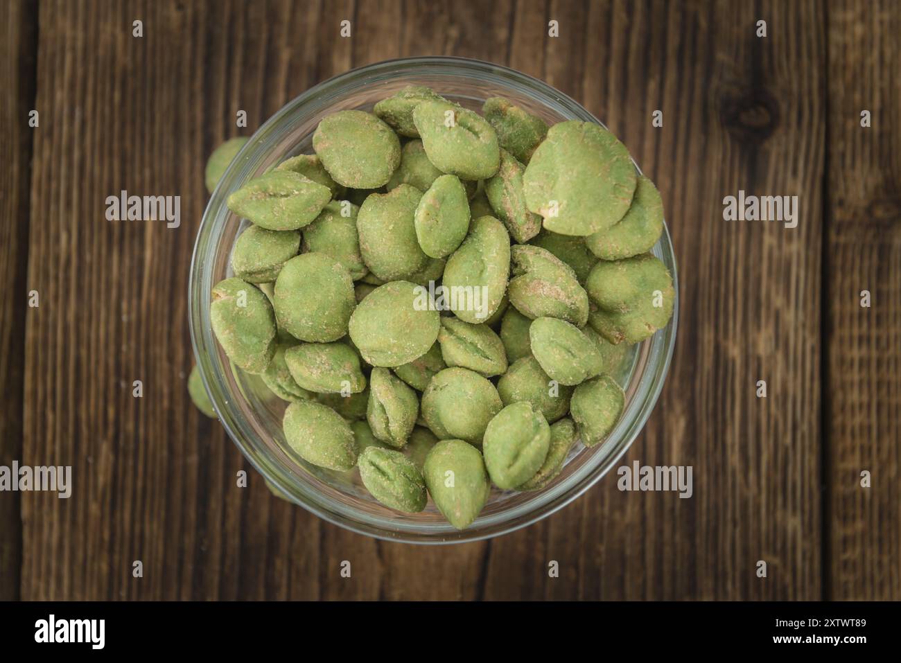 Wasabi Peanuts on a vintage background as detailed close-up shot ...