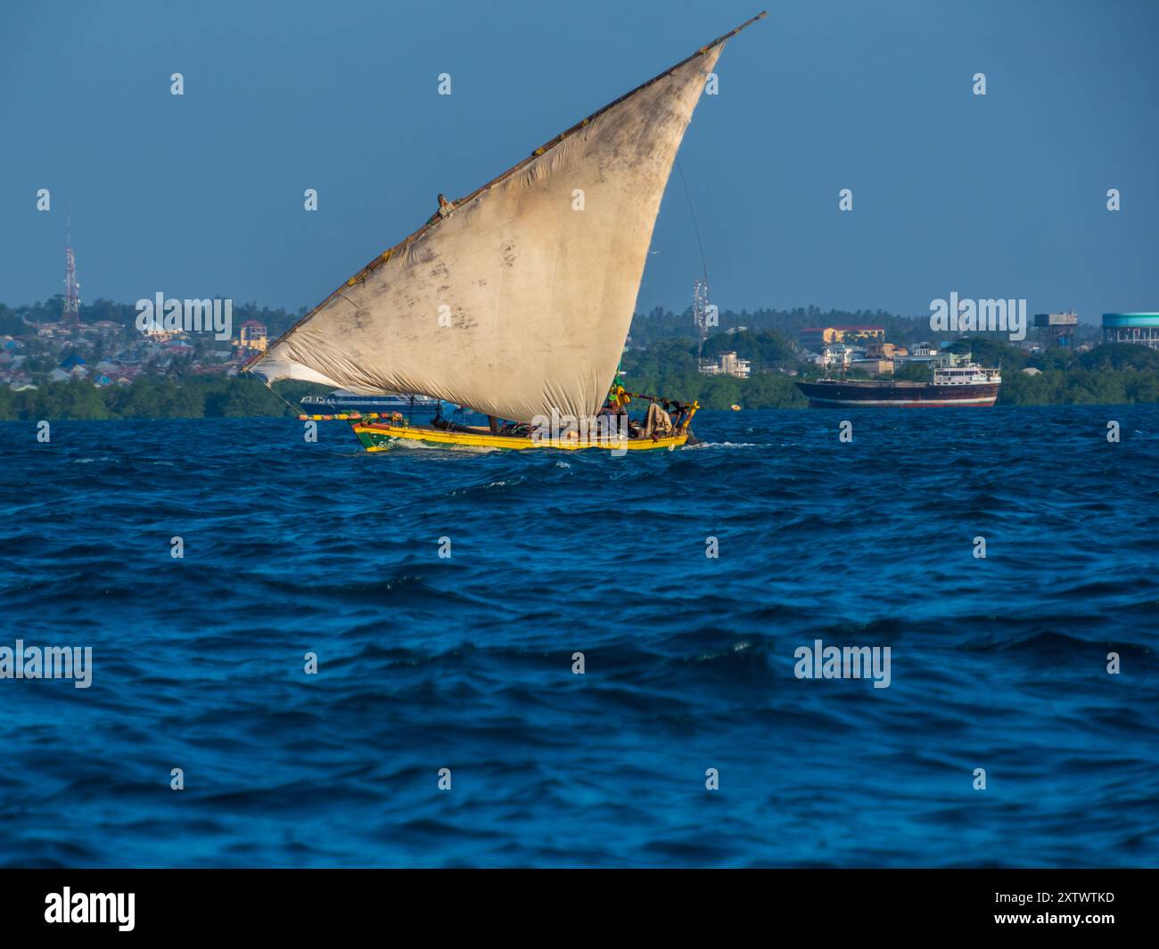 Zanzibar, Tanzania - Jan, 2021: A traditional sailing dhow ship with a ...