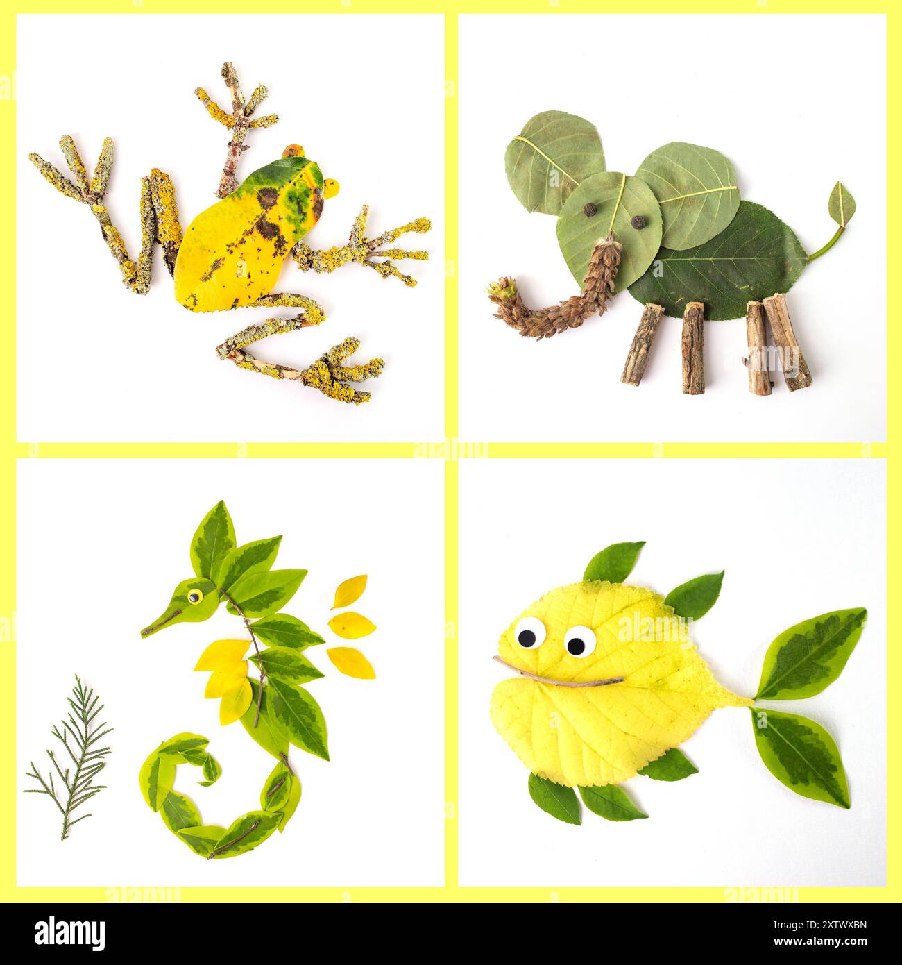 Collage of four squares showcasing figures crafted from natural ...