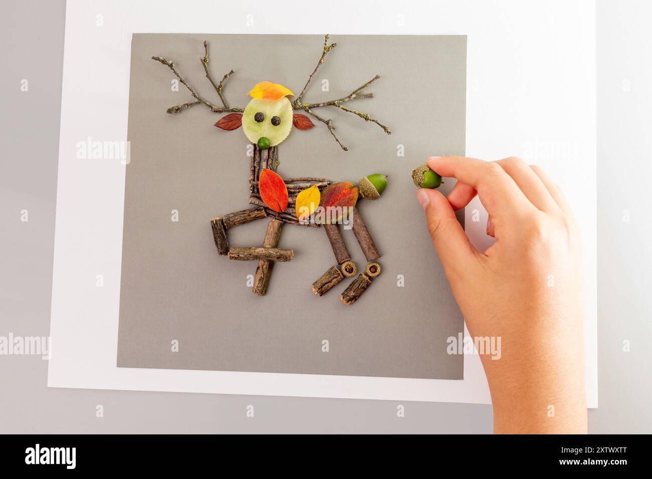 Creative deer figure using natural materials: legs and antlers from ...
