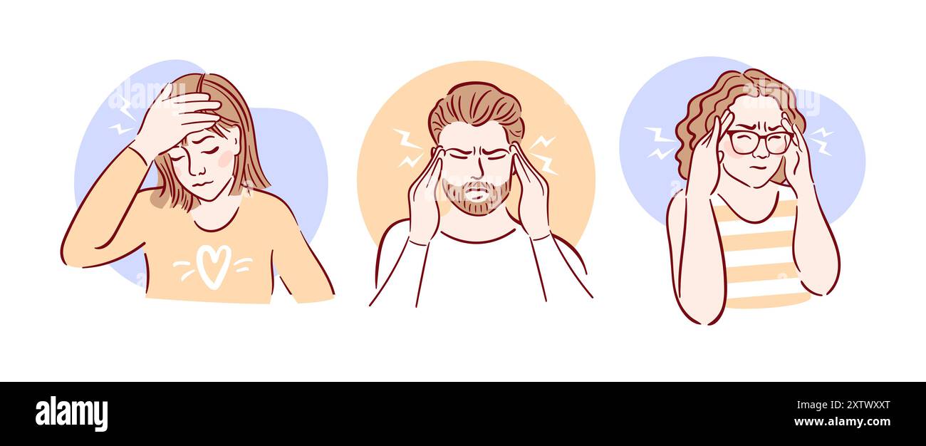 An illustration depicting various individuals visibly exhibiting signs ...