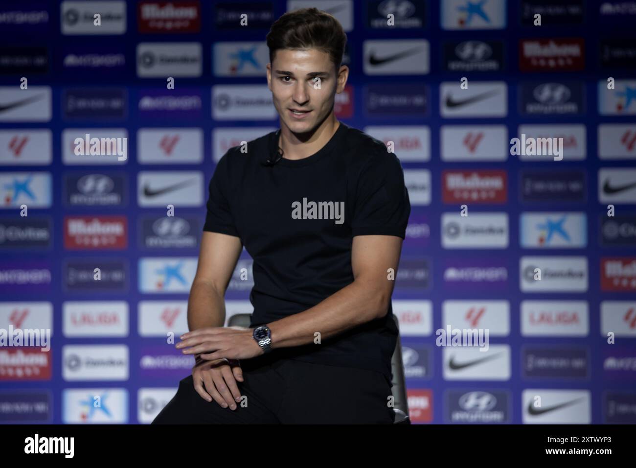 The Argentine footballer, Julian Alvarez, seen during his presentation ...