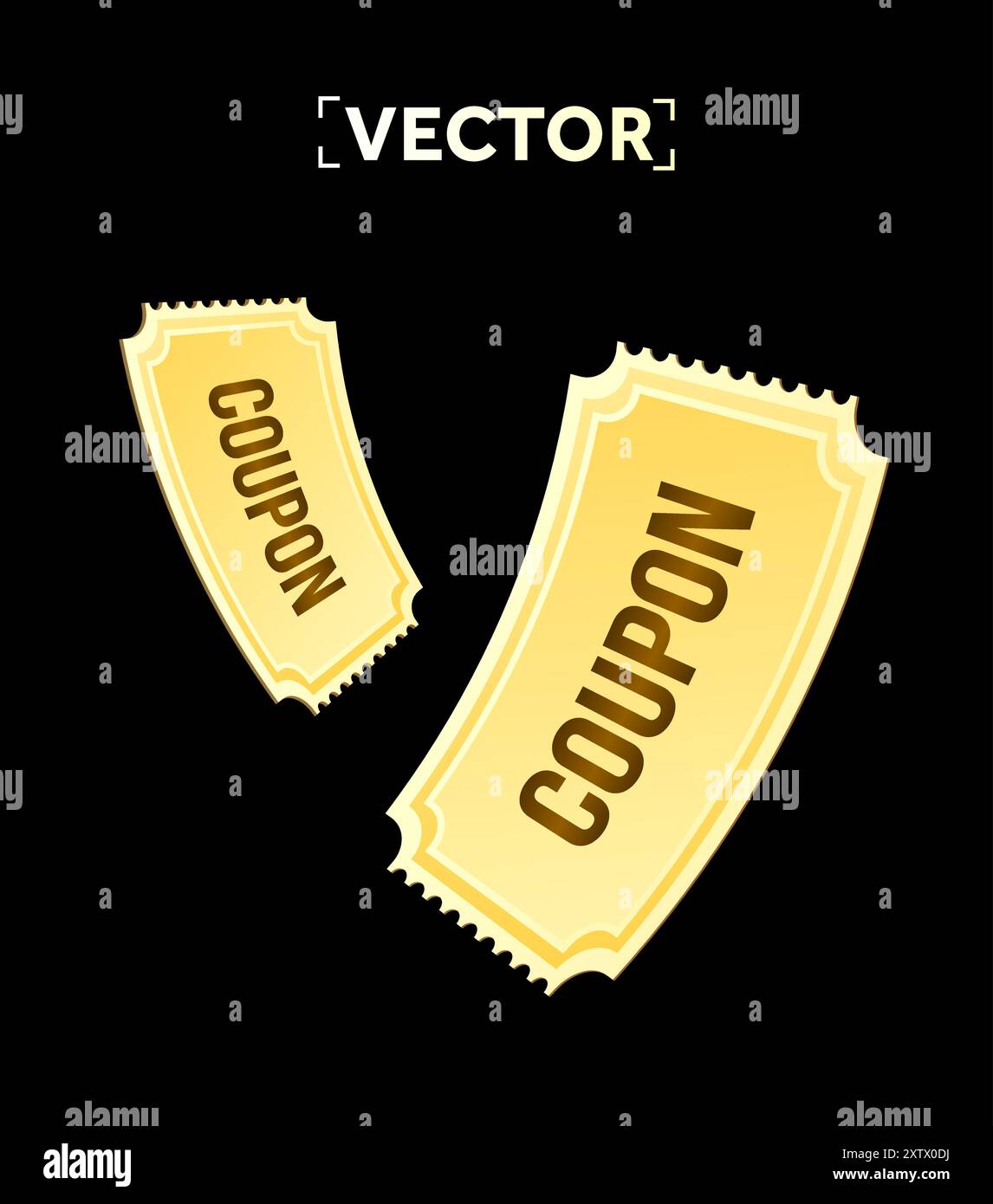 3d simple flying or falling yellow coupon template, isolated on black ...