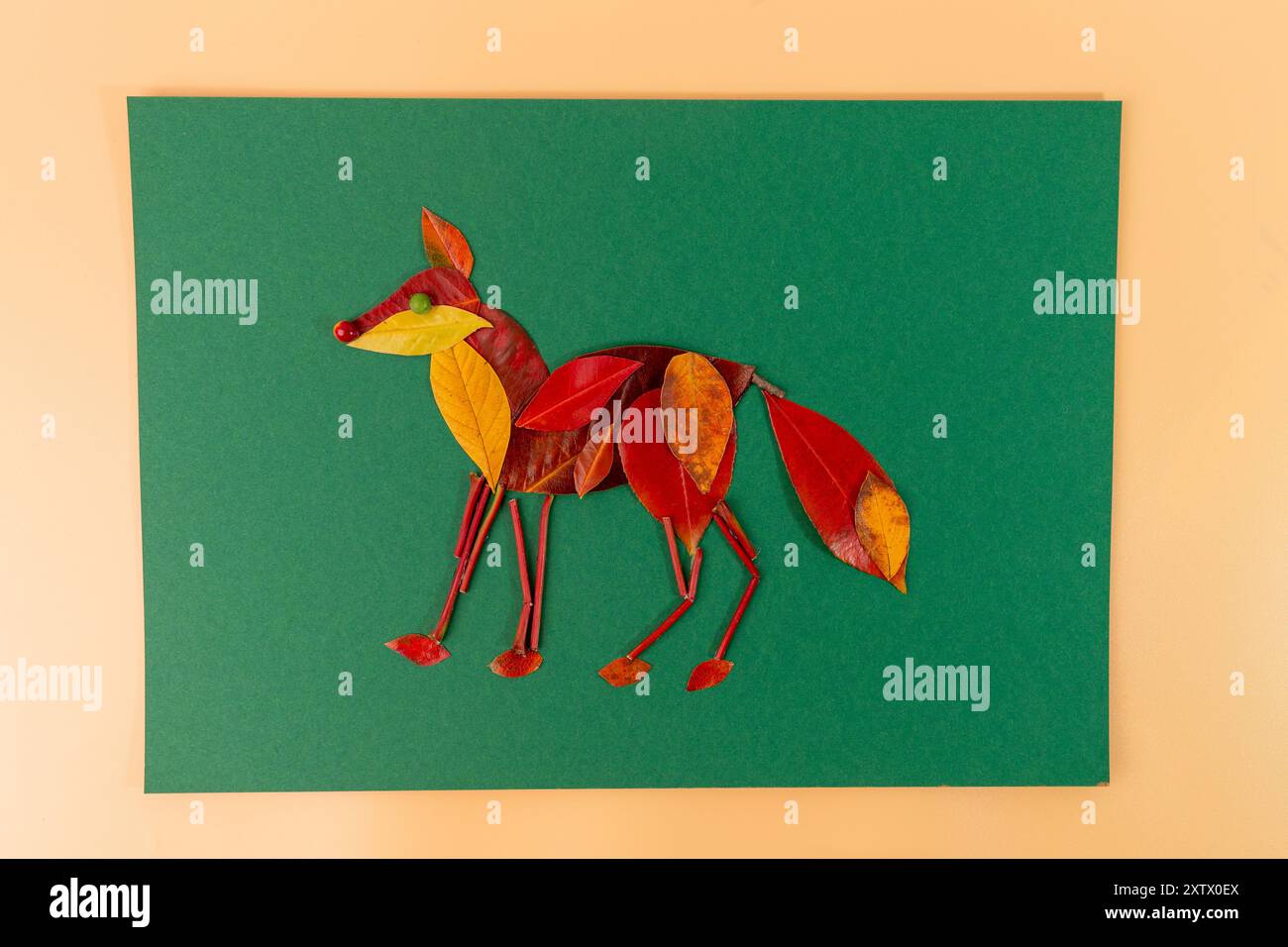 autumn craft for kids, fox made out of leaves, top view, activity for ...