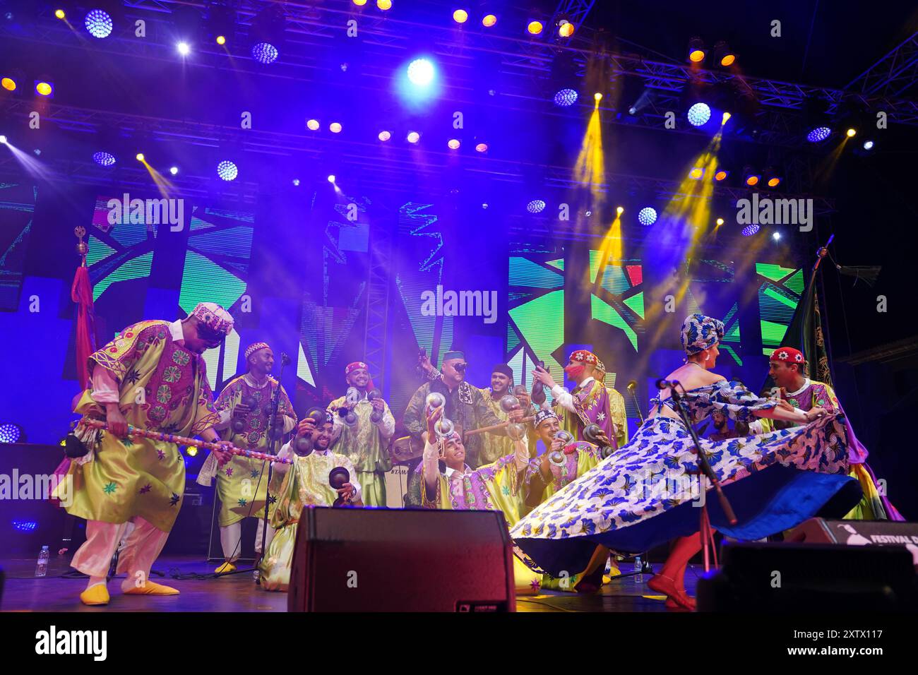 Gnawa band . A Moroccan musical group. Essaouira Morocco at 25-05-2023 ...