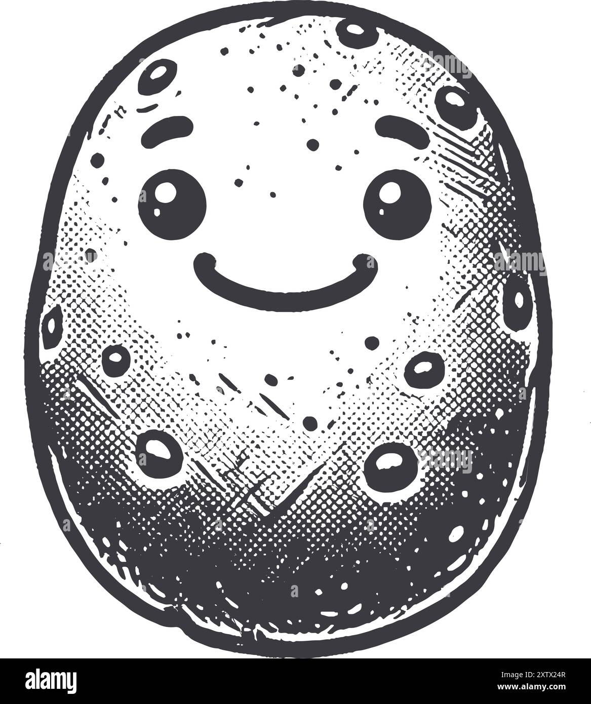 Grunge-Style Potato Smiling Vegetable Character with Texture, Rough ...