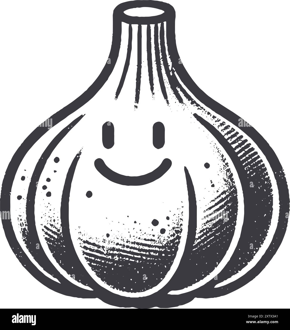 Grunge-Style Garlic Smiling Vegetable Character with Texture, Rough ...