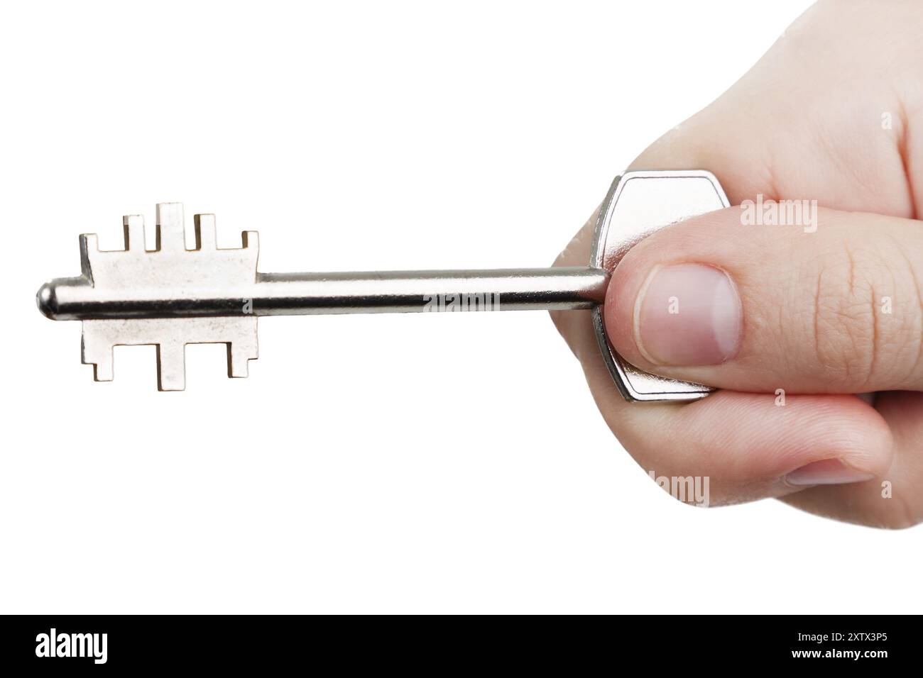 Human hand holding steel metal house door lock key Stock Photo - Alamy