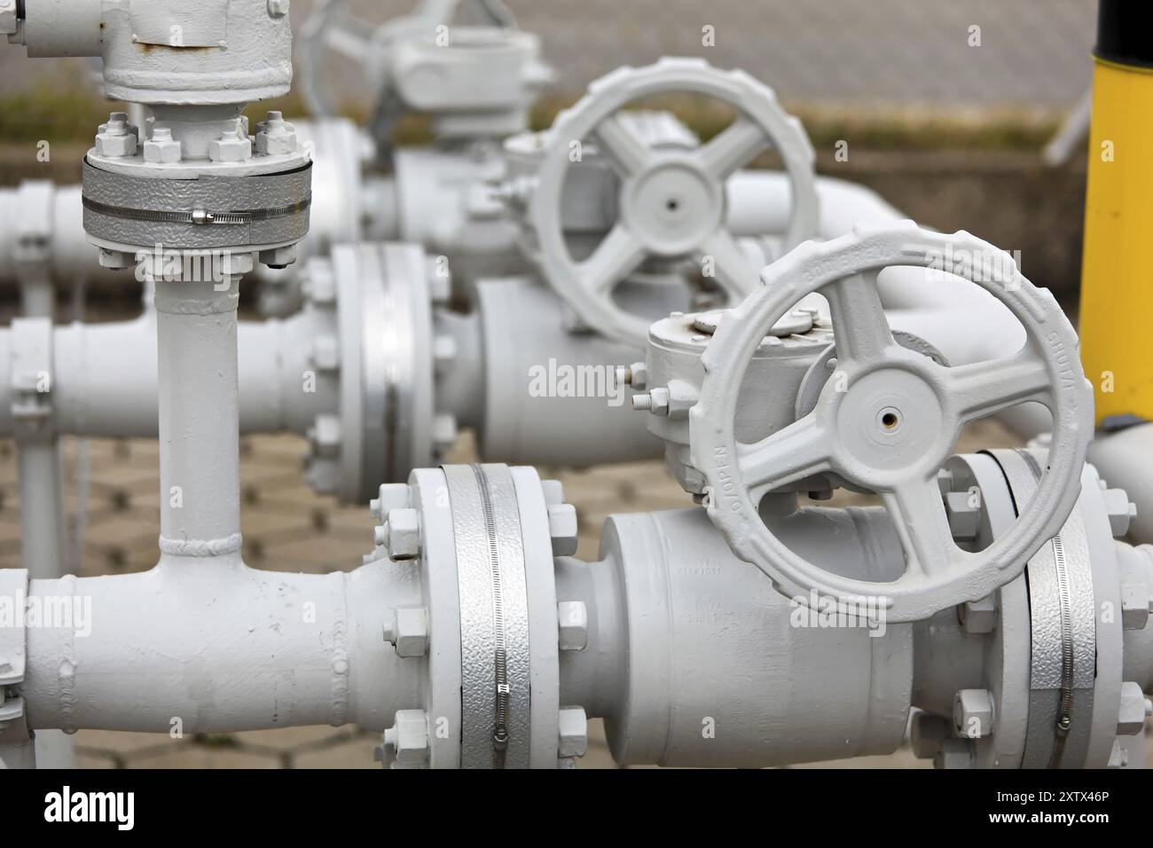 Industrial gas plant, pipes, gas pipeline, Bavaria, Federal Republic of ...