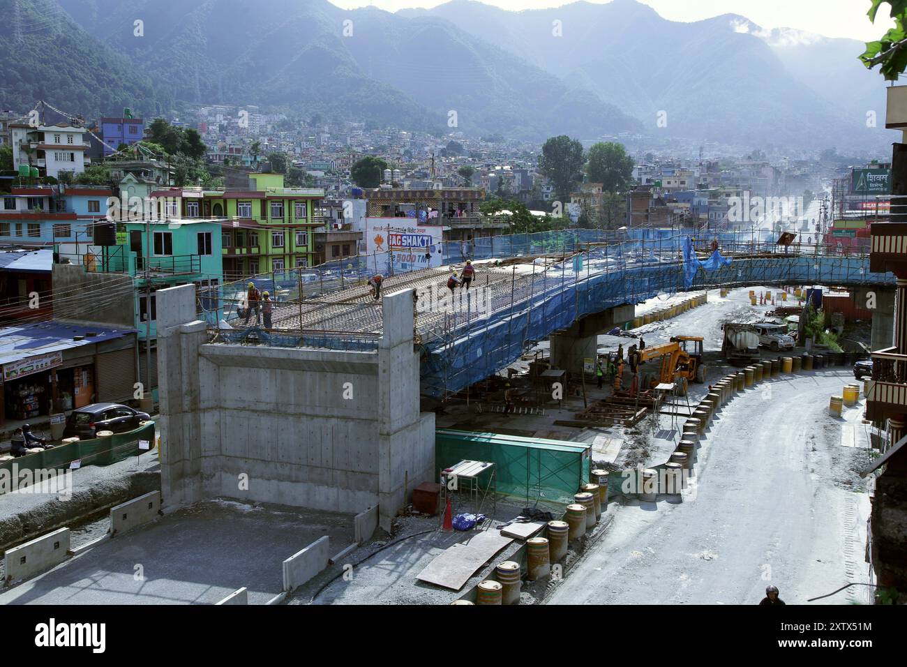 August 16, 2024: Workers construct a flyover as part of the Nagdhunga ...