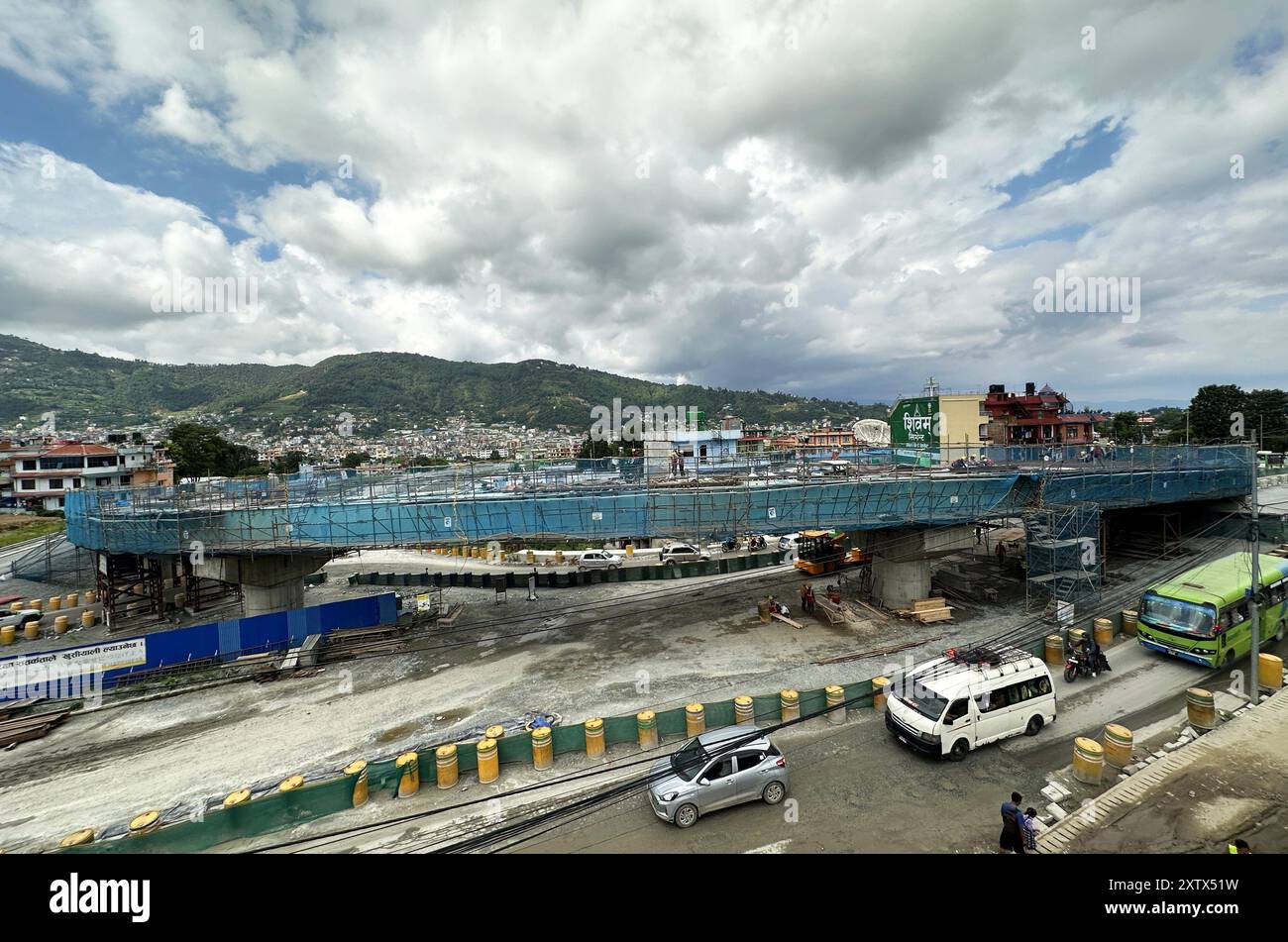August 16, 2024: Workers construct a flyover as part of the Nagdhunga ...