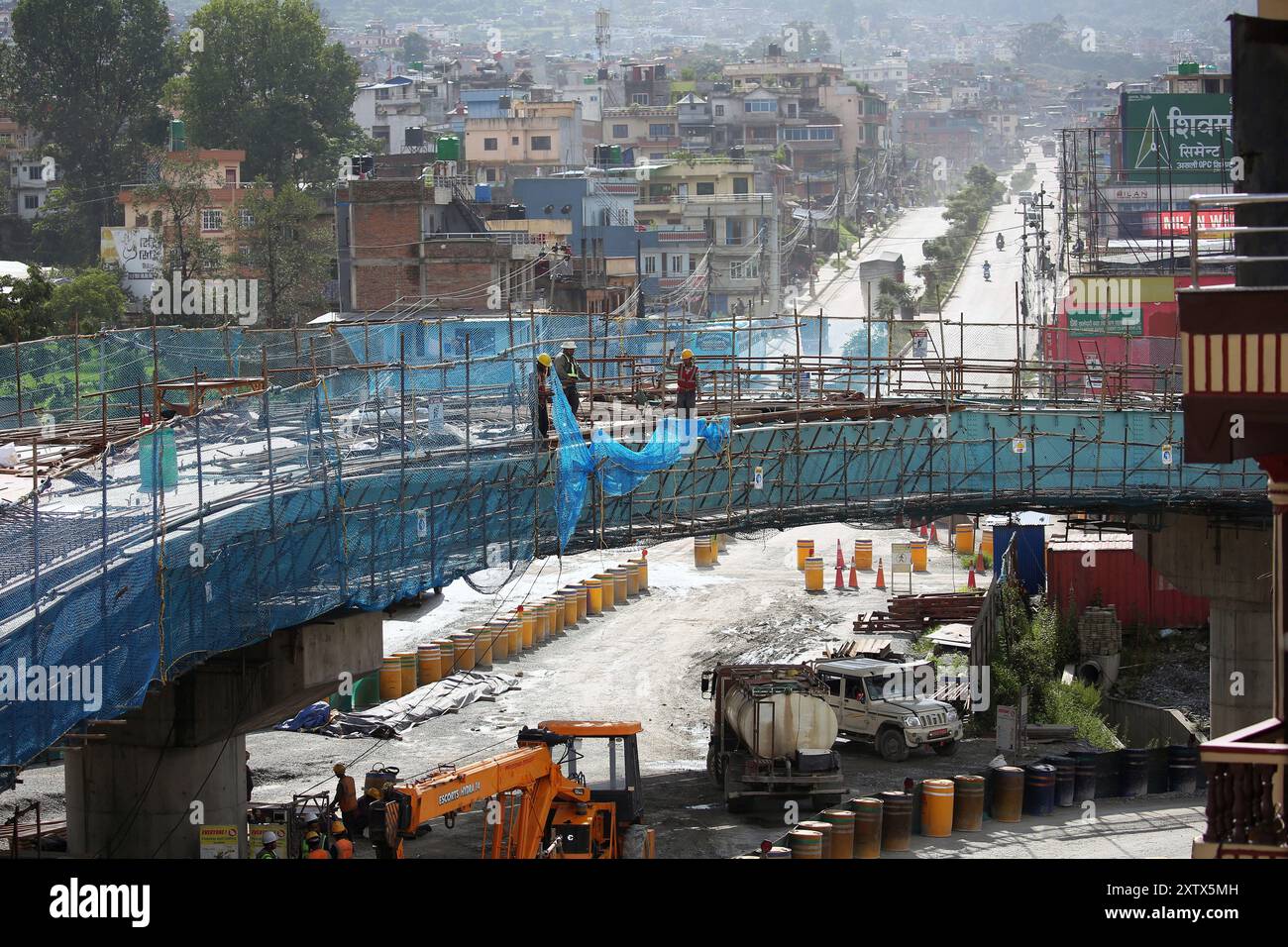 August 16, 2024: Workers construct a flyover as part of the Nagdhunga ...