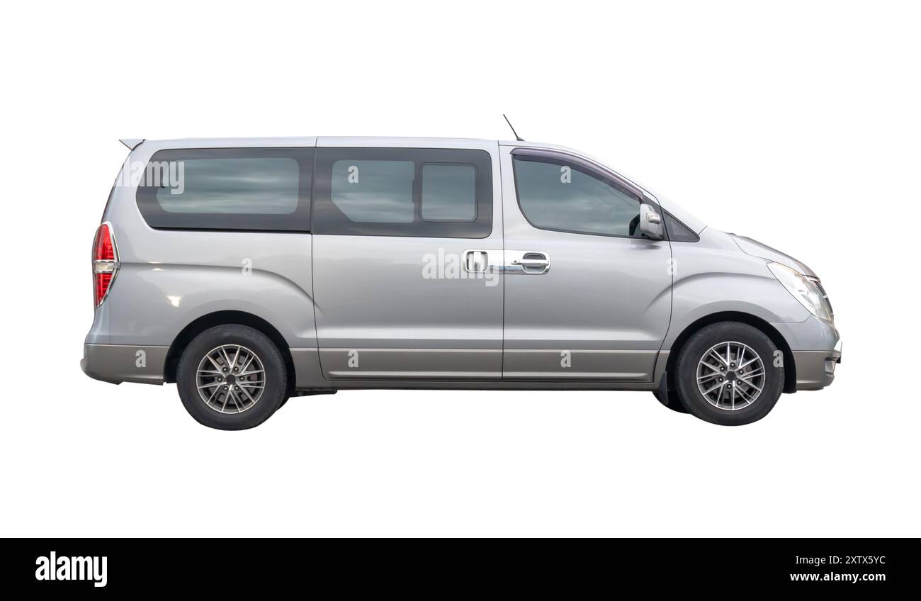 Side view of gray van is isolated on white background with clipping ...