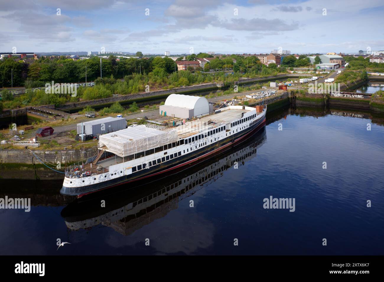 Queen Mary Ship moored on the River Clyde during refurbishment works ...