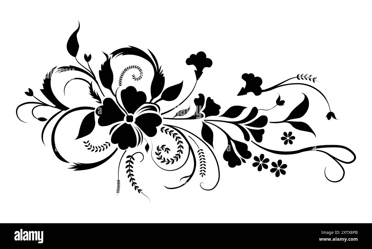 Elegant Swirl Flower Design with Black Floral Elements - Intricate Decorative Vector Art Stock ...
