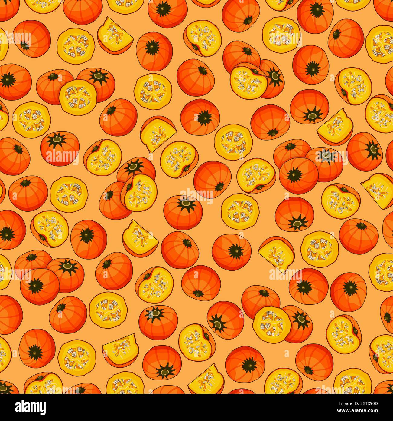 Seamless Pattern With Orange Buttercup Squash Winter Squash Cucurbita