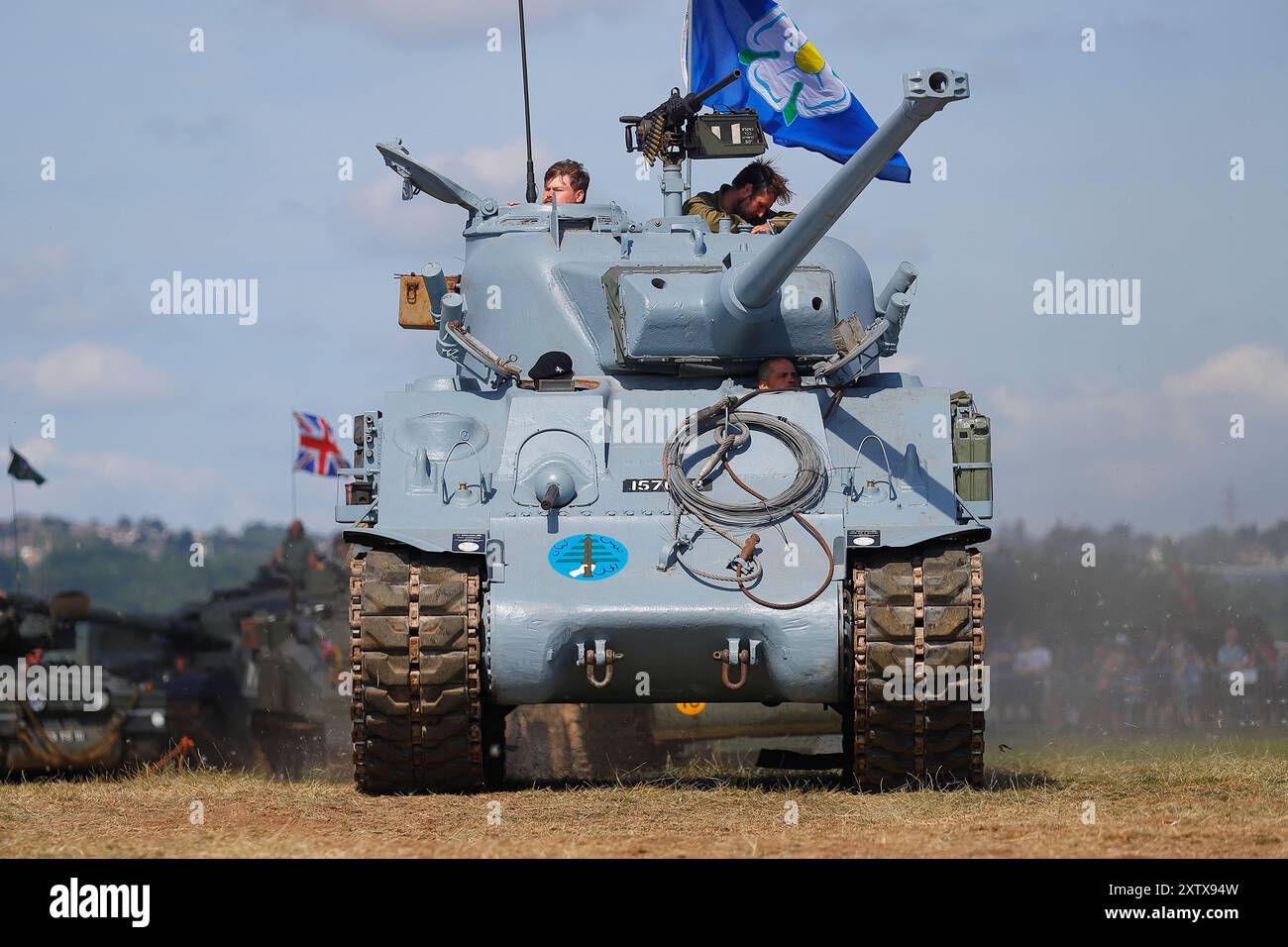 Sherman M50 battle tank parading around an arena at The Yorkshire ...