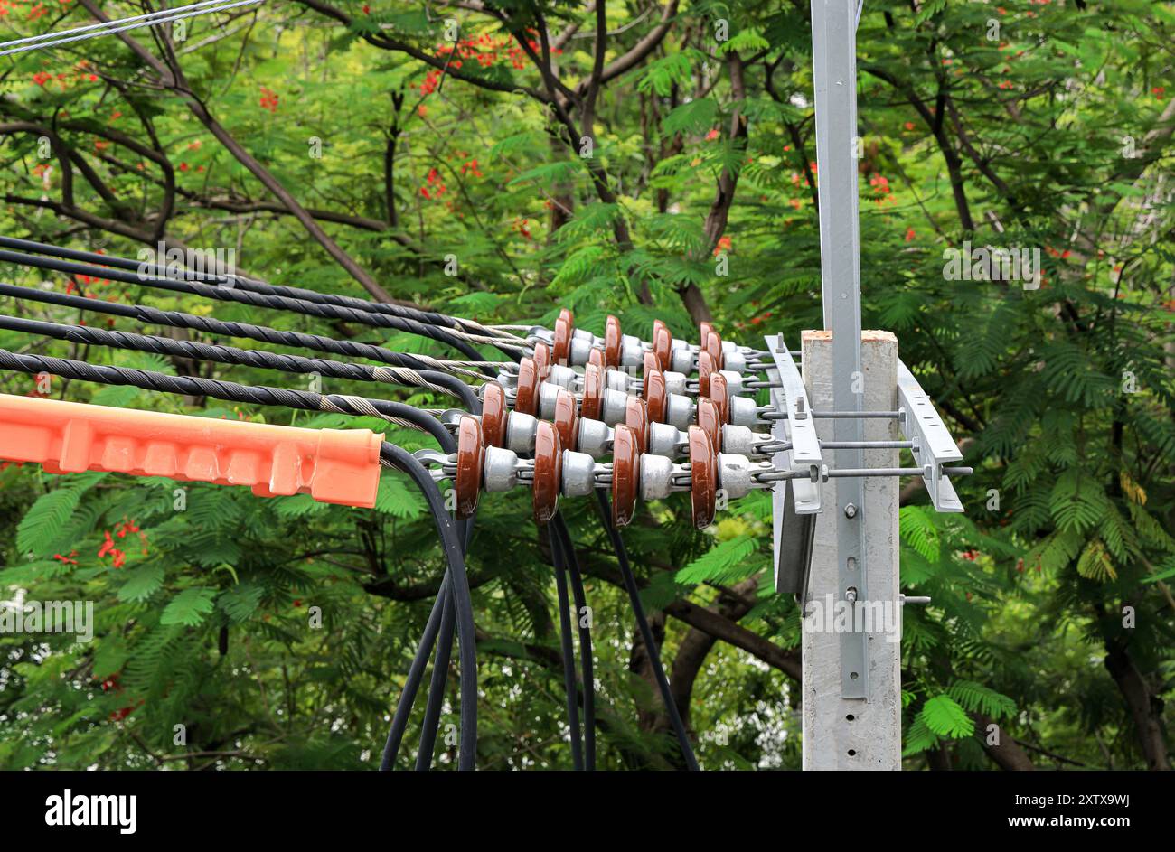 Close view of high voltage post, High voltage tower, show with high ...