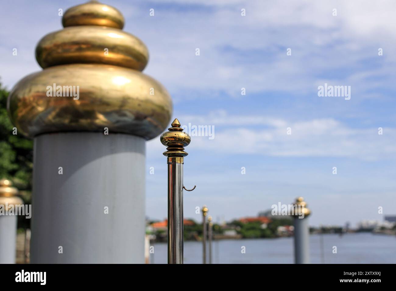 outdoor Rope pole, Barrier posts, One barrier pillar in shallow focus ...