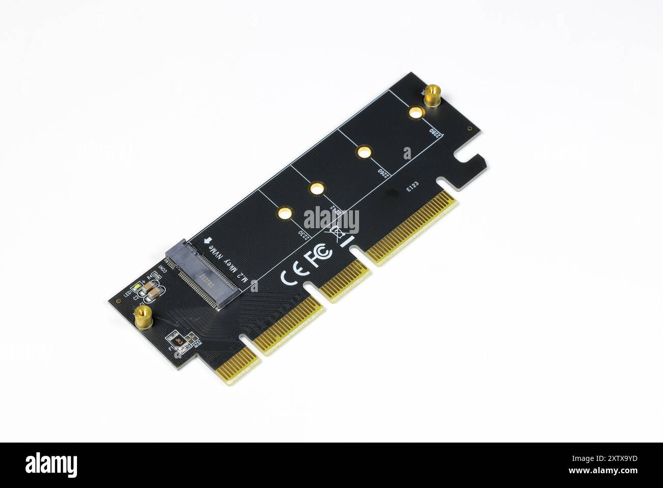 Storage controller adapter M2 NVME to PCIe X16 card isolated on white ...