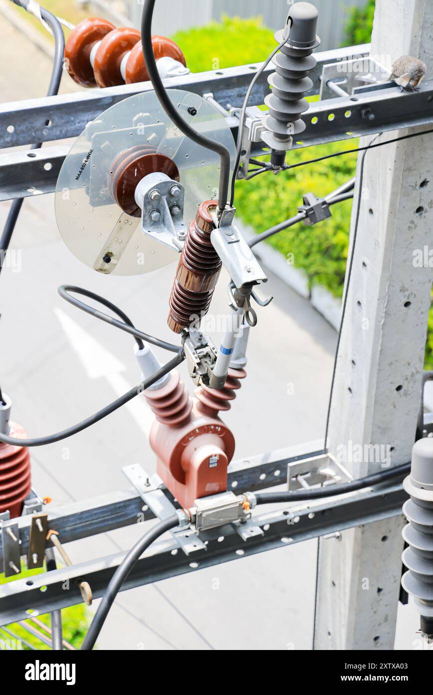 High Voltage Fuses on High voltage pole, off load switch Three-phase ...