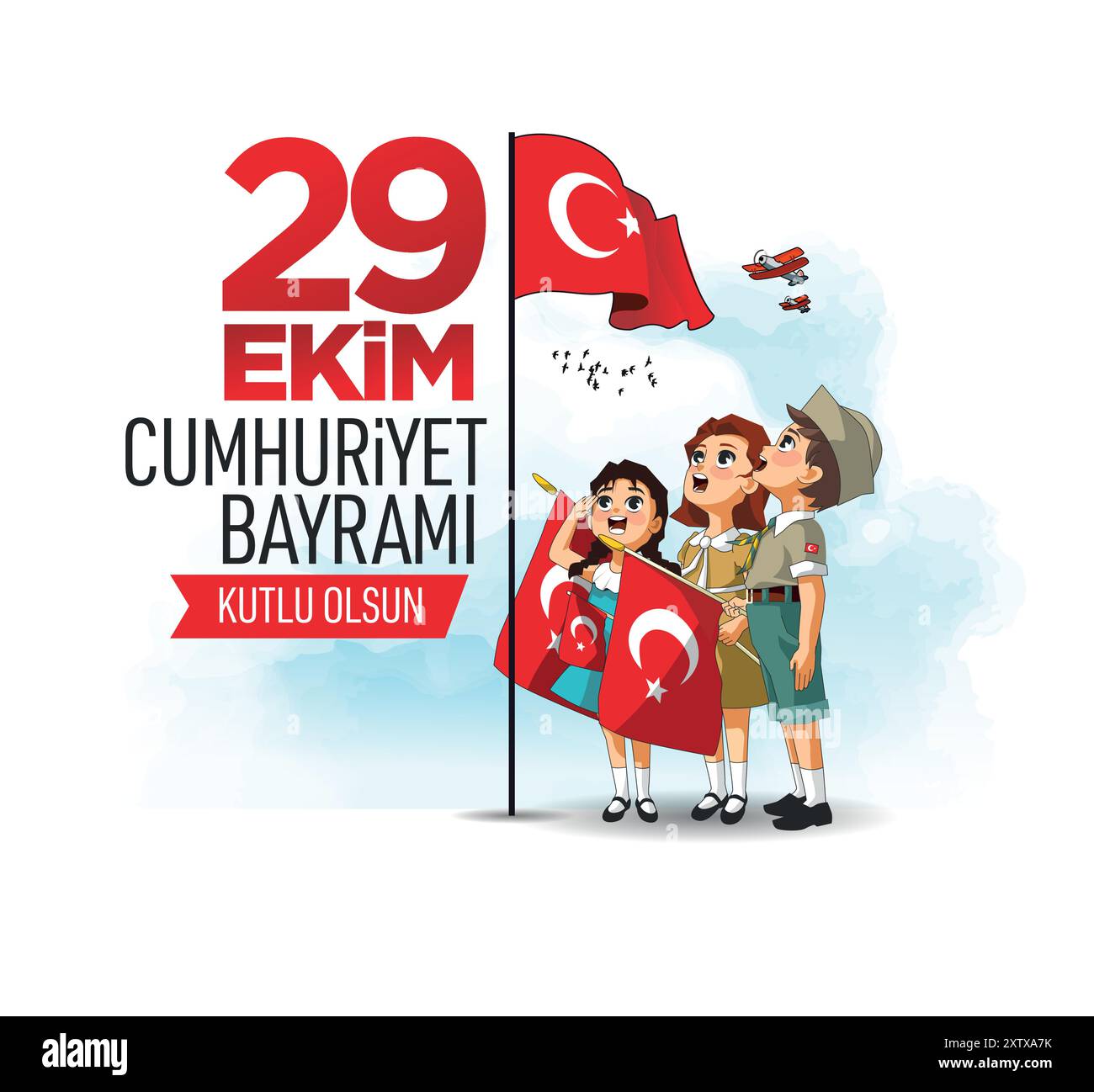 Turkish Patriotic children salute the flag on October 29 republic day ...