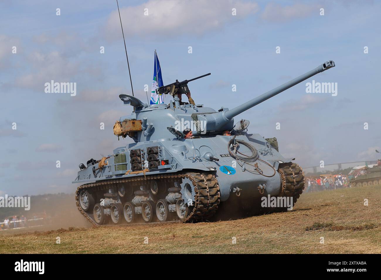Sherman M50 battle tank parading around an arena at The Yorkshire ...
