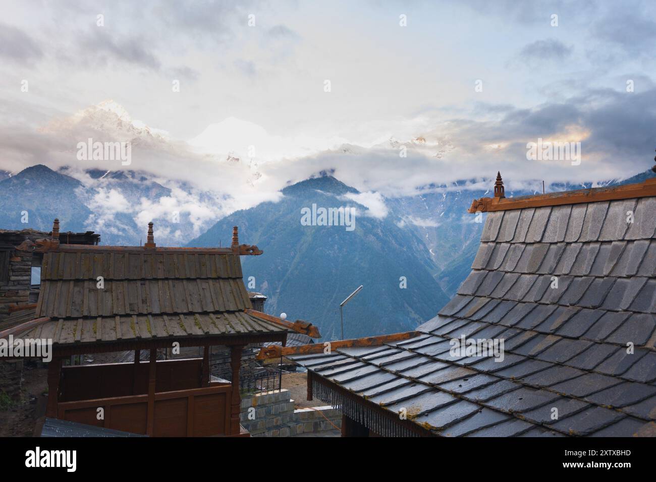 The temples at Kalpa stand across the valley from Kailash mountain in ...