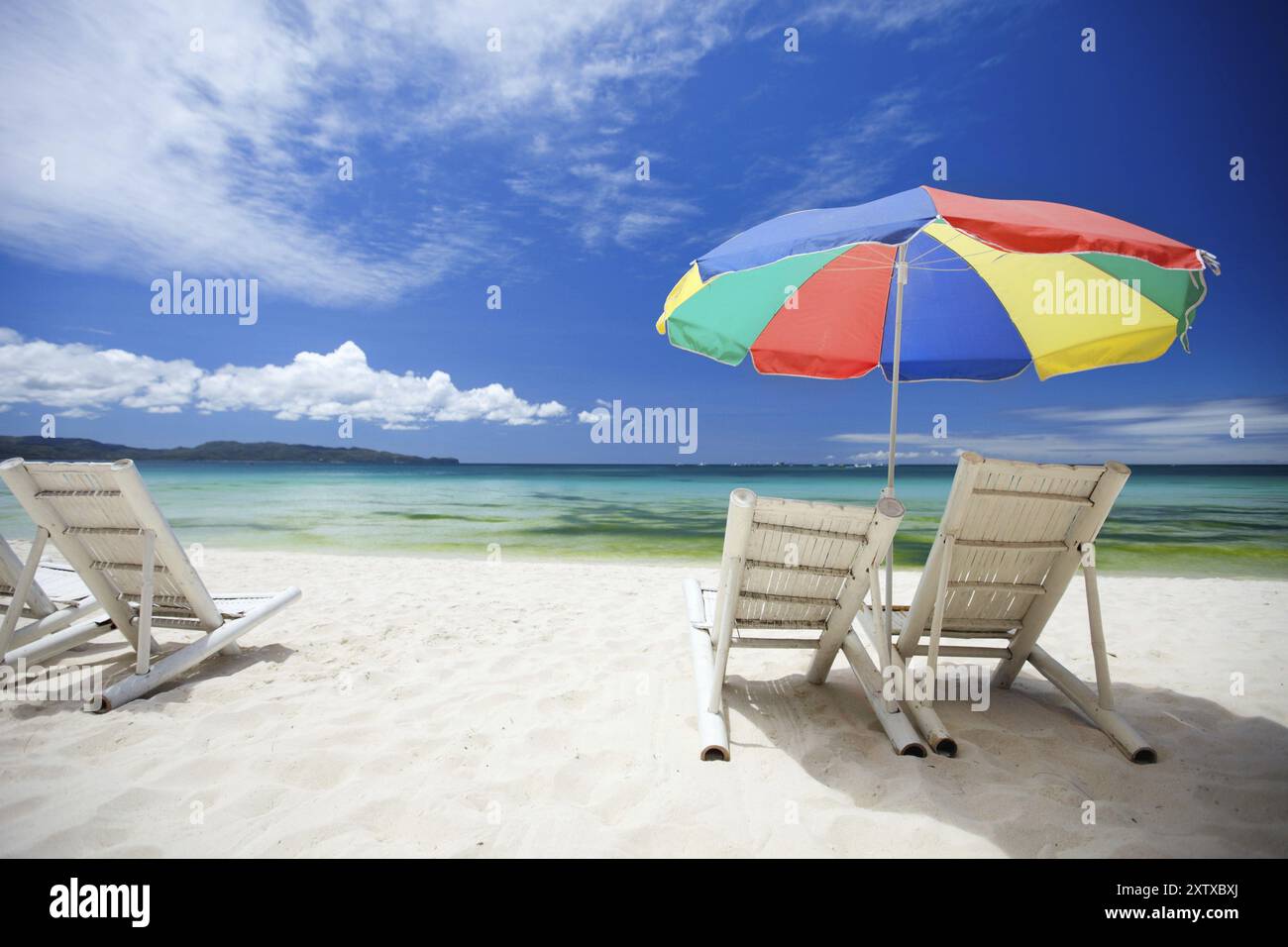 Beach with parasol and deckchair, Boracay, Philippines, Boracay ...