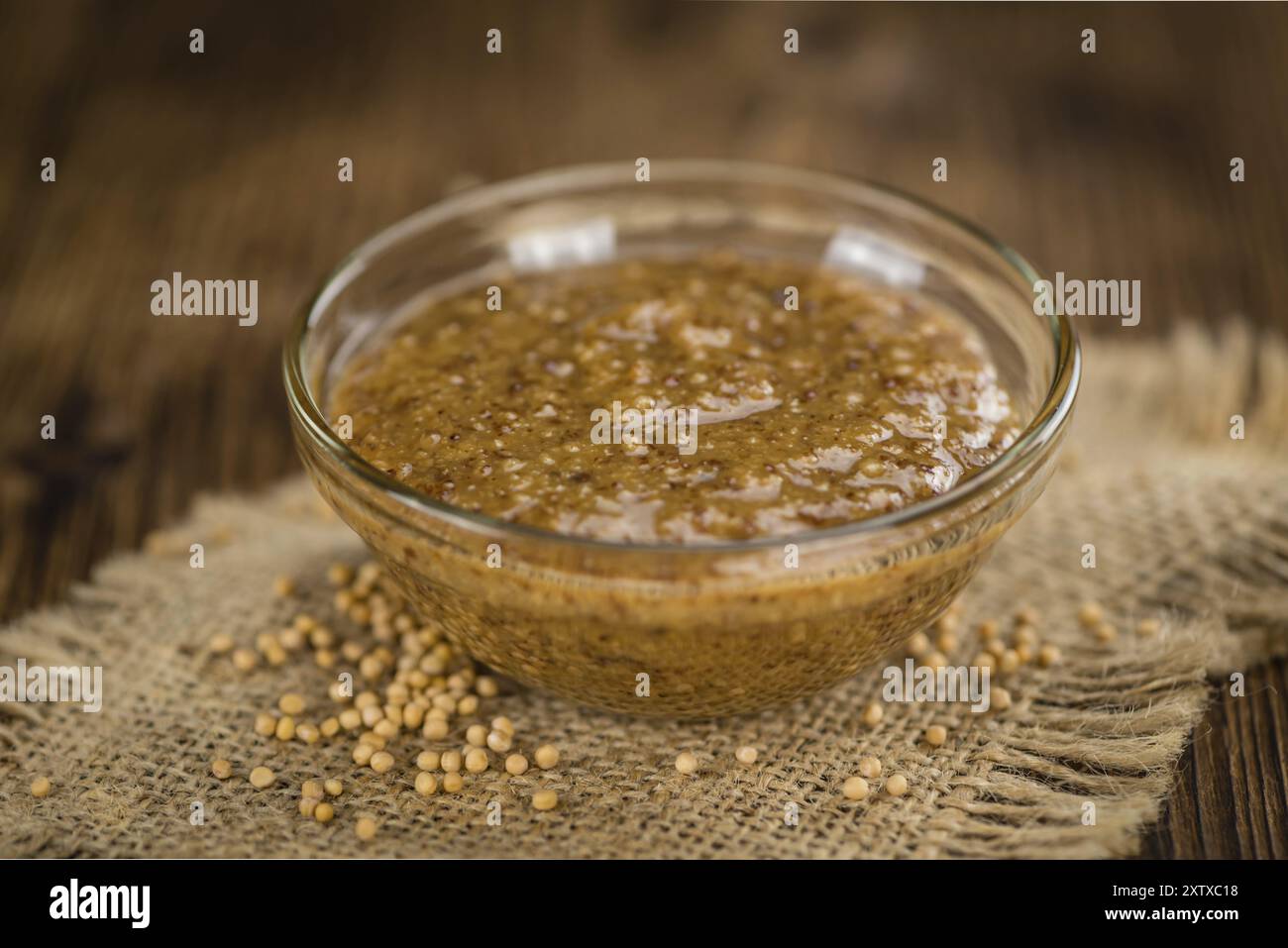 Sweet Mustard on a vintage background as detailed close-up shot ...