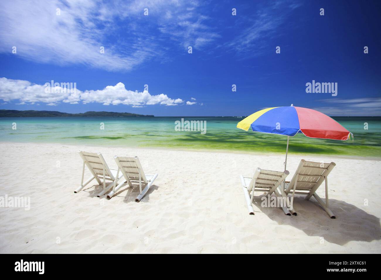 Beach with parasol and deckchair, Boracay, Philippines, Boracay ...