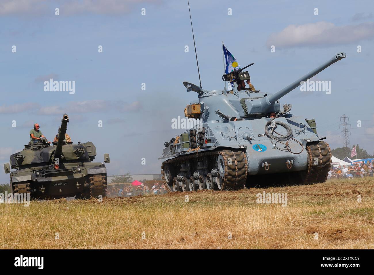 Sherman M50 battle tank parading around an arena at The Yorkshire ...