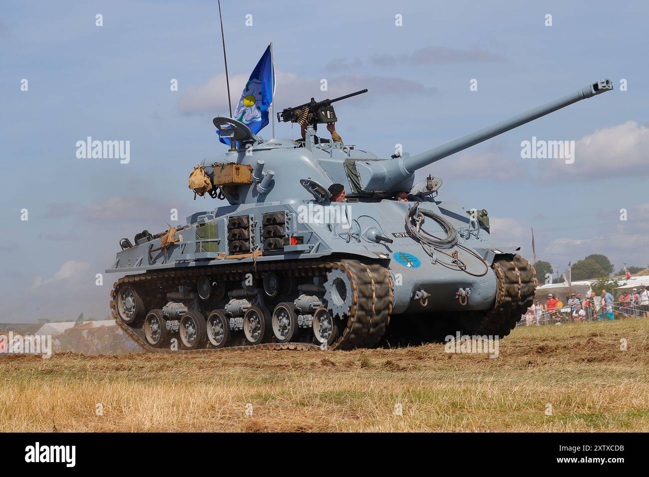 Sherman M50 battle tank parading around an arena at The Yorkshire ...