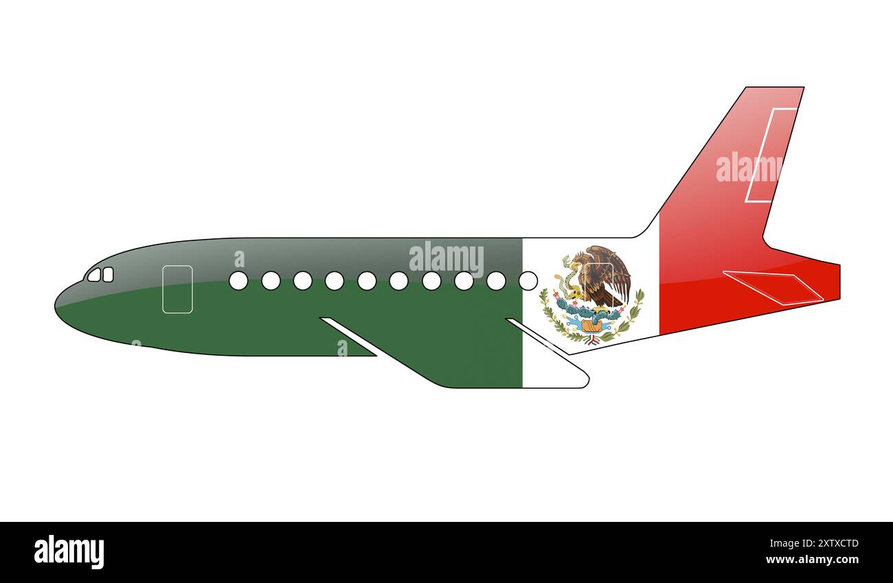The Mexican flag painted on the silhouette of a aircraft. glossy ...