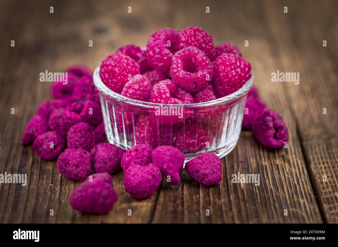 Some homemade Raspberries (dried) as detailed close-up shot, selective ...
