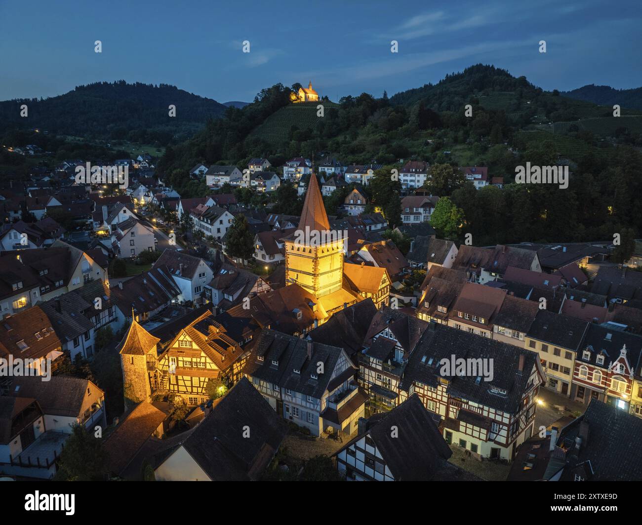 The old town of Gengenbach at the blue hour, with the Haigeracher Tor ...
