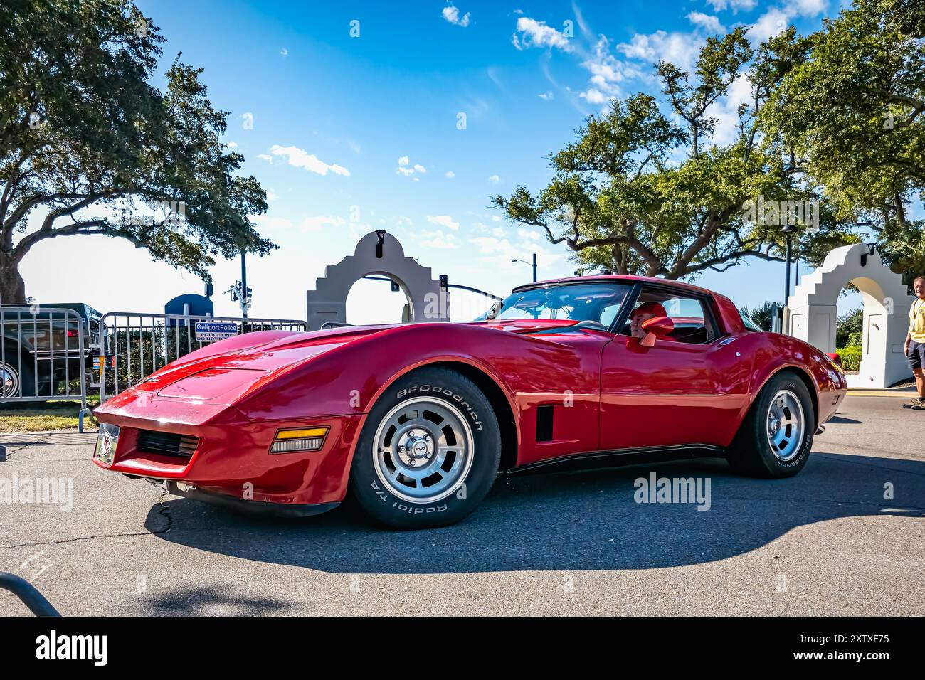 Gulfport, MS - October 02, 2023: Low perspective front corner view of a 1981 Chevrolet C3 ...