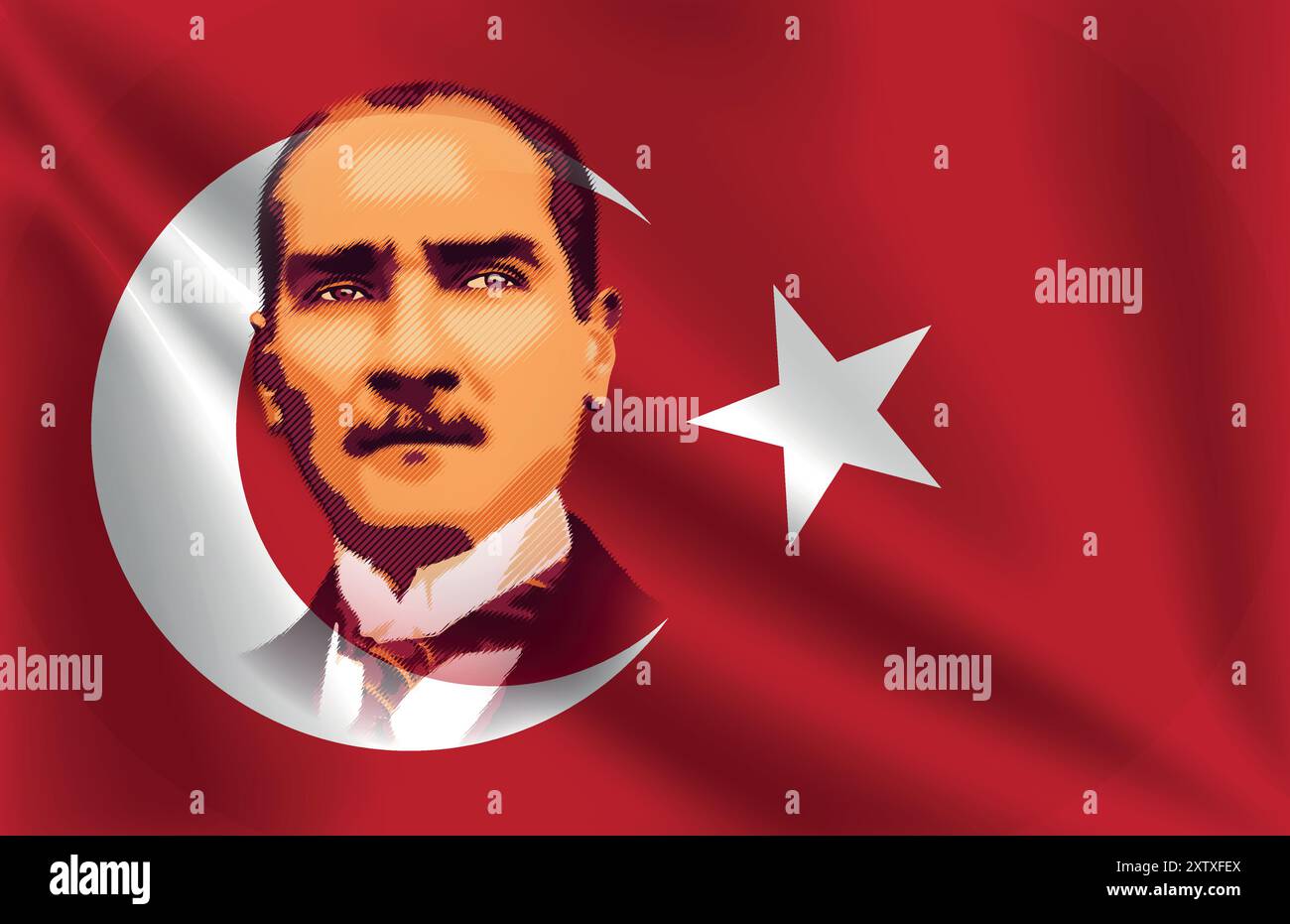 Atatürk's vector illustration portrait on Turkish flag Stock Vector ...
