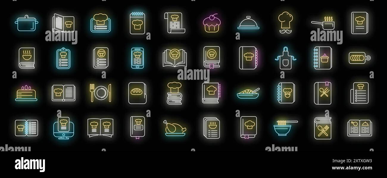 Cookbook icons set. Outline set of cookbook vector icons for web design ...