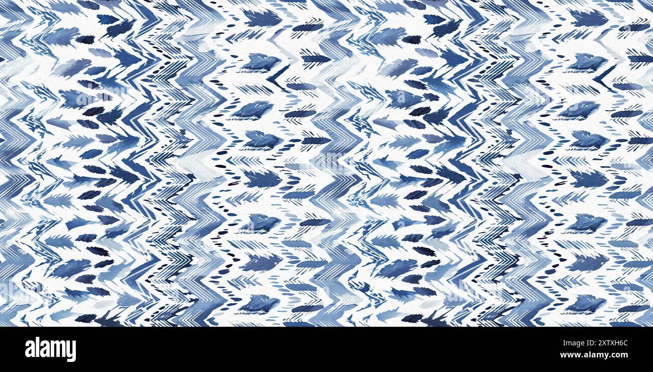 Summery ikat zig zag border pattern in painterly brushstroke digital ...