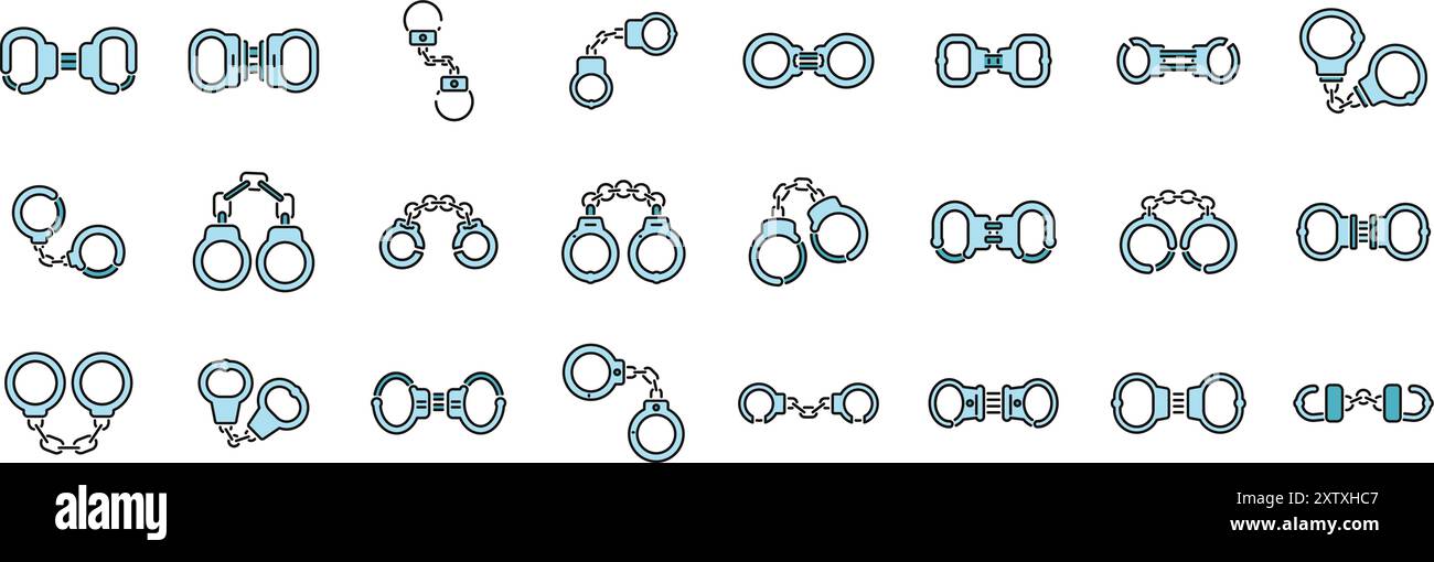 Large set of handcuff icons showing different styles and designs of ...