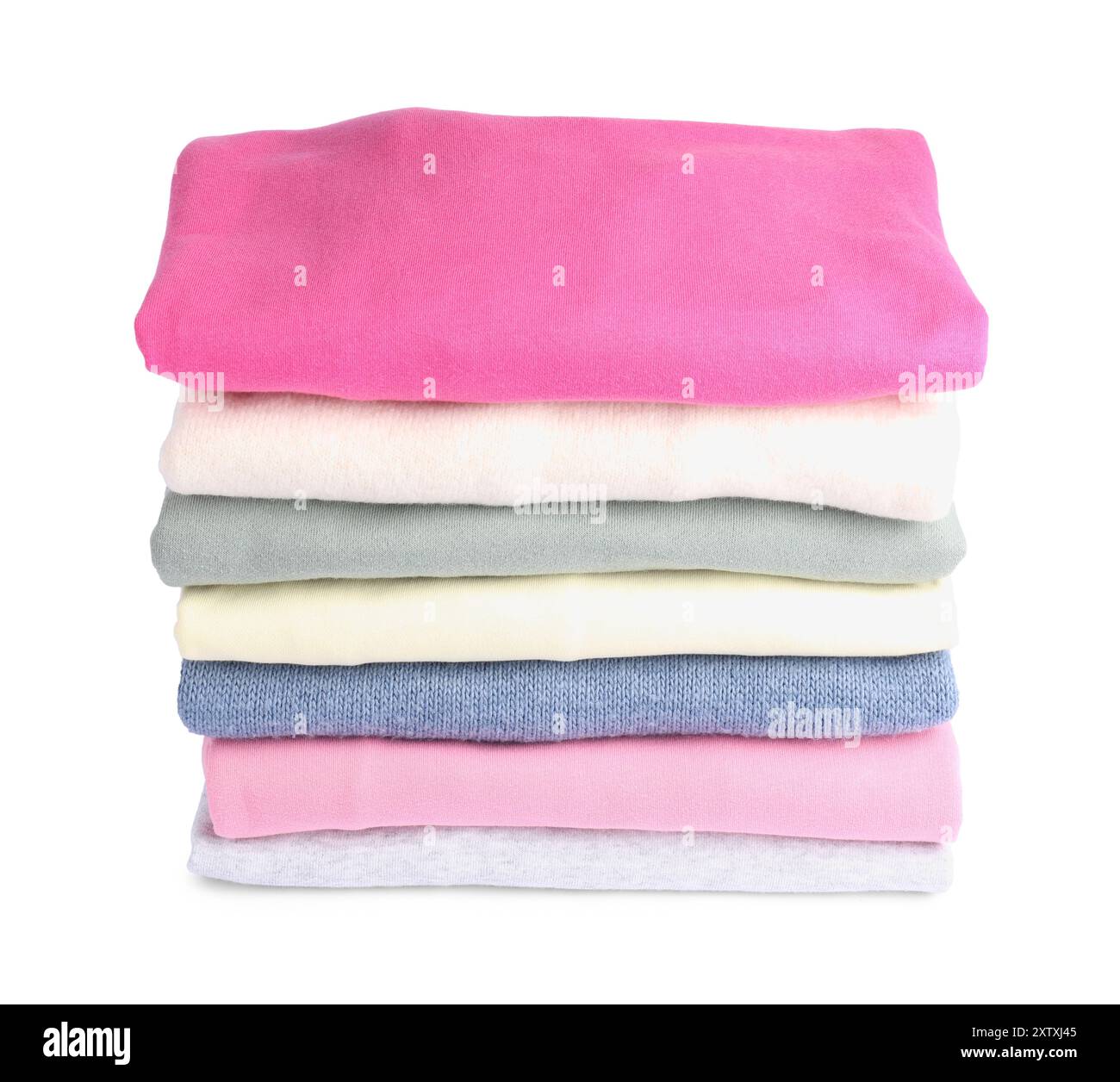 Stack of colorful clothes isolated on white Stock Photo - Alamy