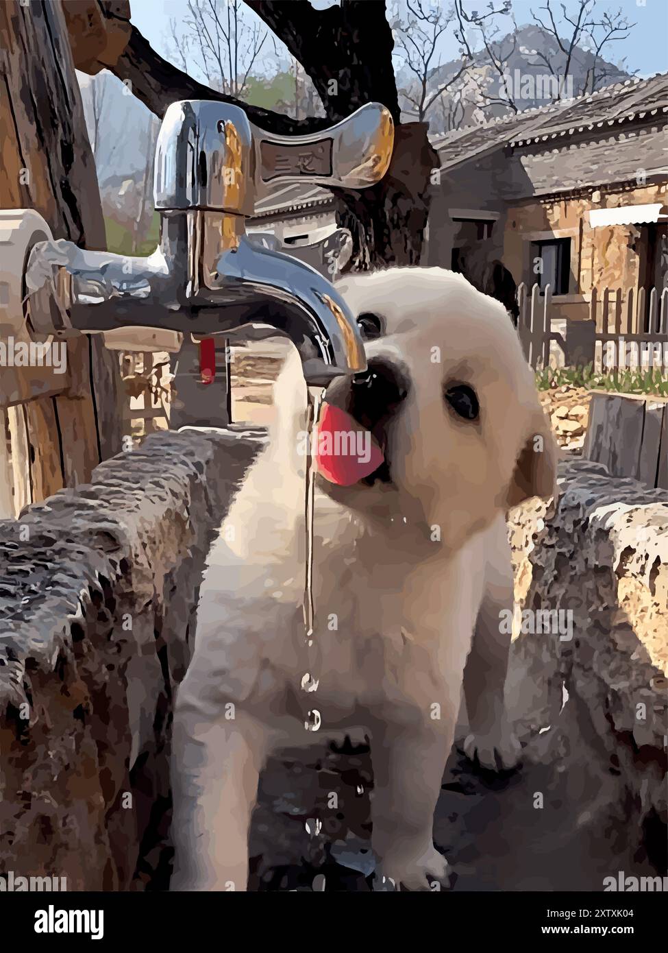 Dog drinking water vector art illustrations Stock Vector Image & Art ...