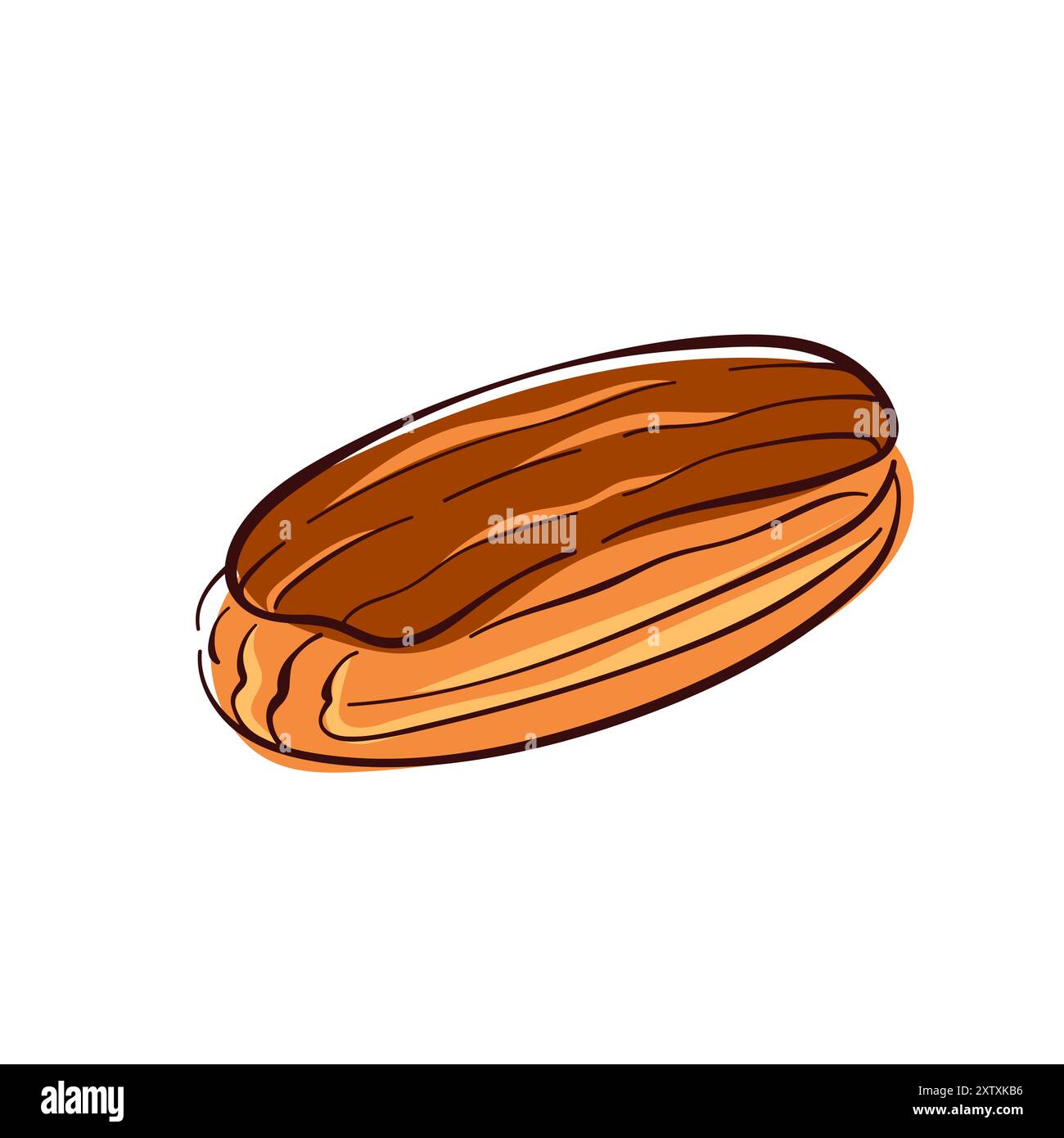 Eclair with chocolate cream in flat style. French bakery design element ...