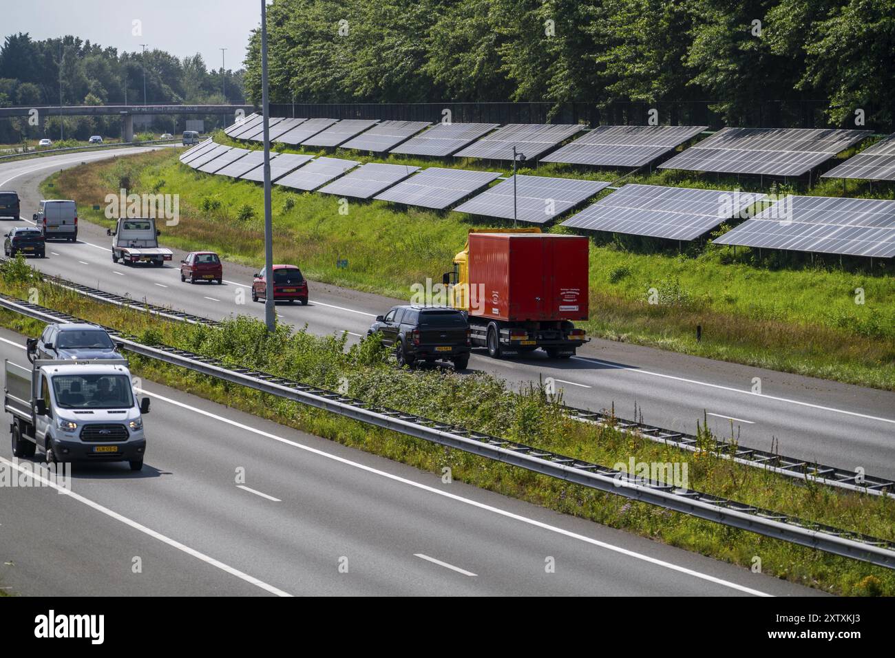 A58 motorway, photovoltaic systems were installed on the slopes to the ...